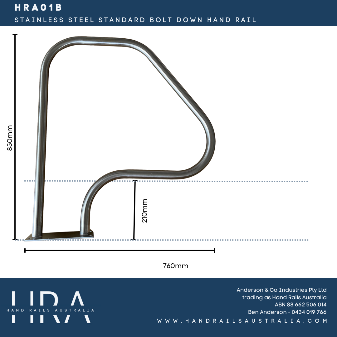 Stainless Steel Standard Bolt Down Hand Rail - Hand Rails Australia