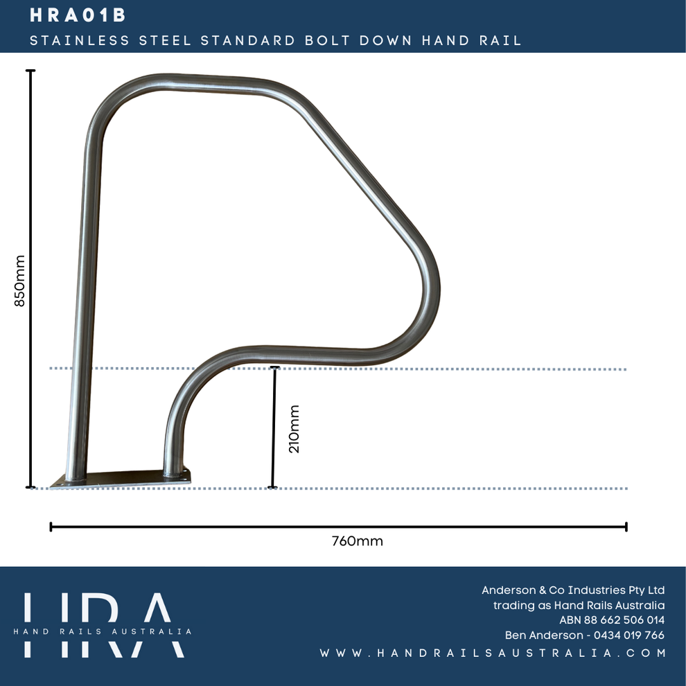 Stainless Steel Standard Bolt Down Hand Rail - Hand Rails Australia