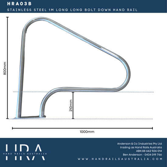 1m Long Bolt Down Hand Rail - Hand Rails Australia